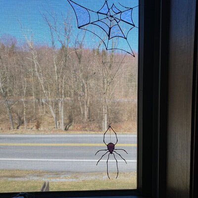 Spider Web, Stained Glass Spider on the Web, Window Hangings, Halloween ...