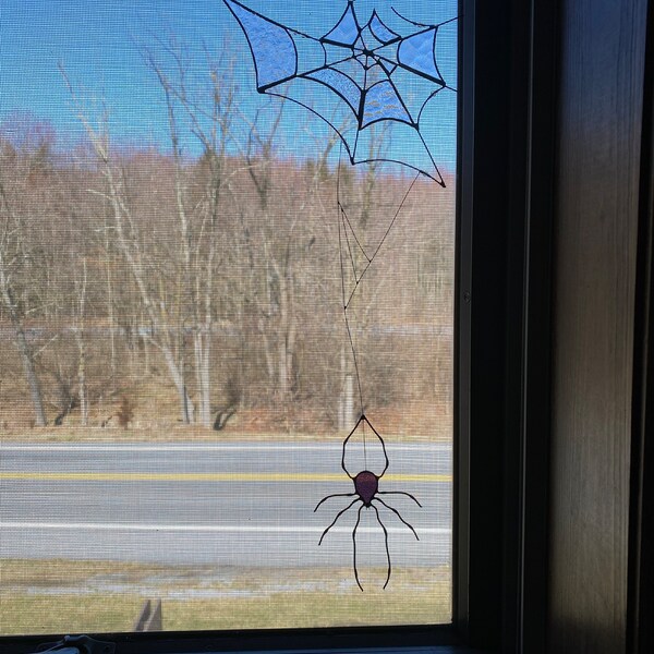 Spider Web, Stained Glass Spider on the Web, Window Hangings, Halloween ...