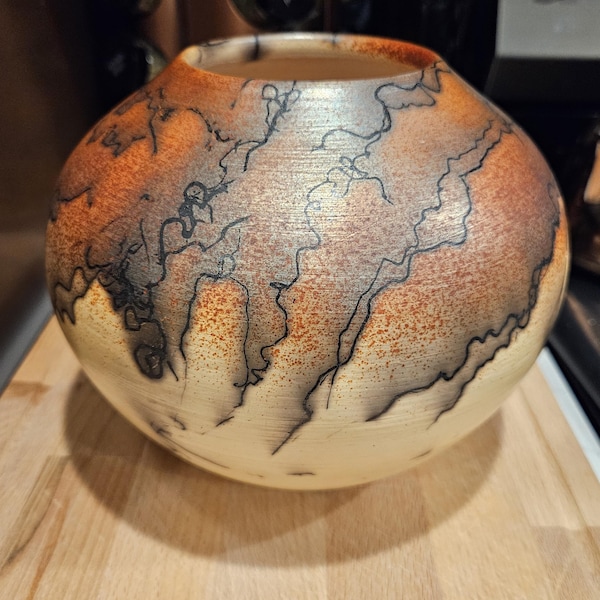 Raku Pottery With Striped Crackle Glaze. Orange and Brown. - Etsy