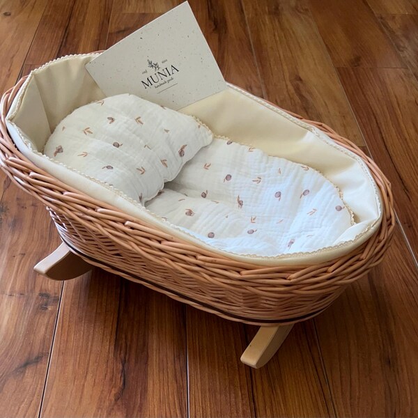 Unpainted Natural Wicker Cradle With Bedding for Girl, Wicker & Beech ...