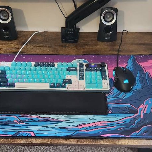 Desk Mat Cute Black Cat Anime Inspired Blue Sky Keyboard Mouse Pad Art ...