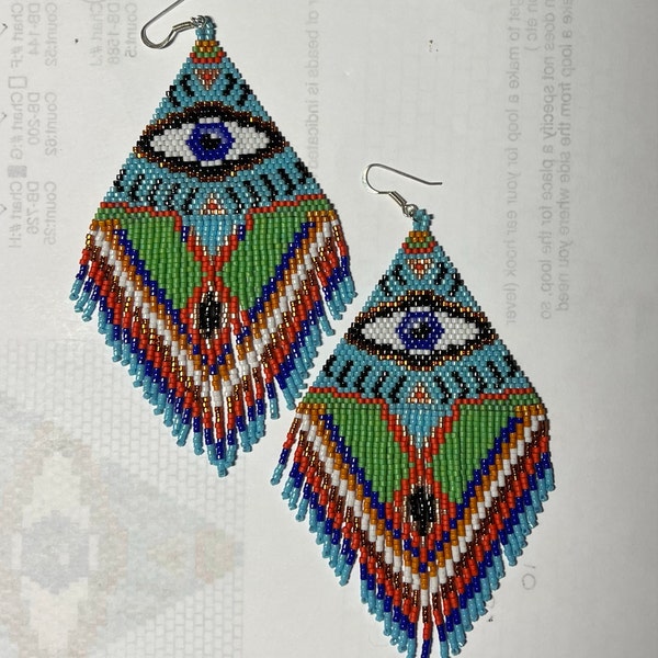 Beaded Earrings Pattern Evil Eye Beading Pattern Seed Bead Fringe ...