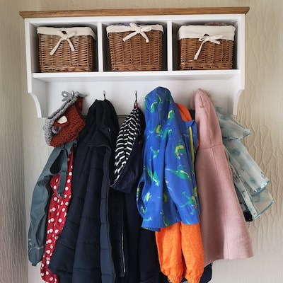 Hat & Coat Rack With Shelf Including Handmade Storage Box Baskets ...