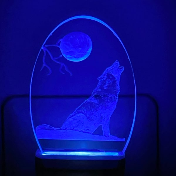 Wolf Night Light, Wall Plug In, Etched Wolf Design, LED Light in 3 ...