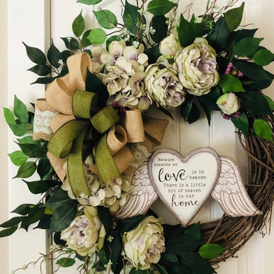 Rustic Sympathy Wreath, Memorial Door Hanger With Flowers, Bereavement ...