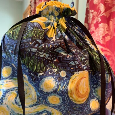 Van Gogh Starry Night Print Fabric, Knitting Project Bag, Medium or ...