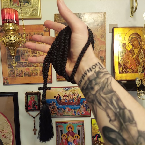 White 33 Knot Eastern Orthodox Prayer Rope Byzantine Style Cross and 3 ...