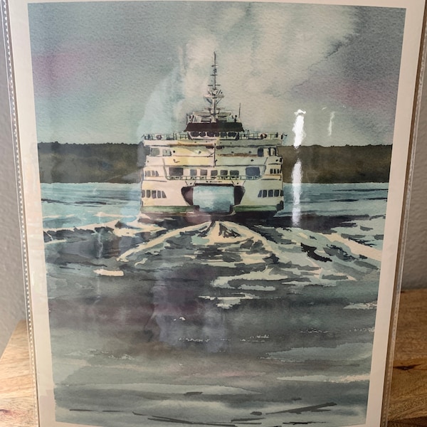 Washington State Ferry Watercolor Print | Pacific Northwest Art - Etsy
