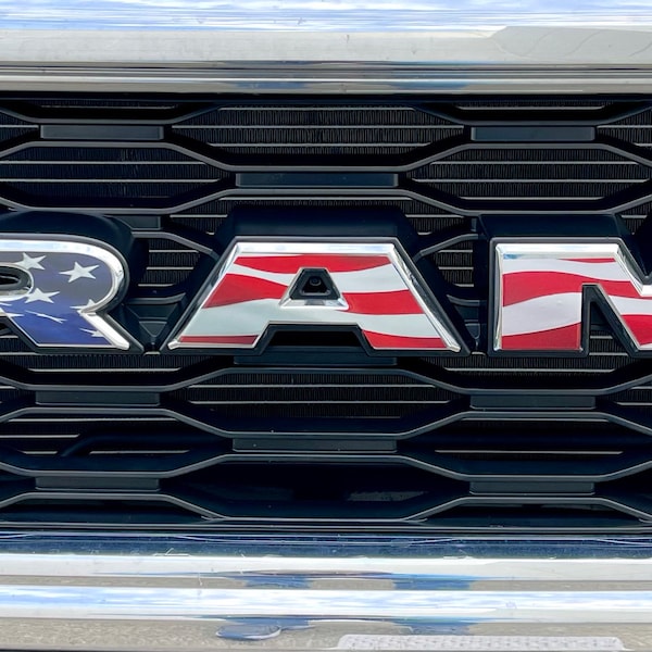 RAM Grill Emblem Overlay Decals WAVING AMERICAN Flag Fits 2009-2026 ...