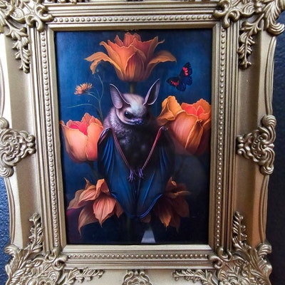 Gothic Portrait Victorian Bat Artwork, Bat Antique Oil Painting, Dark ...