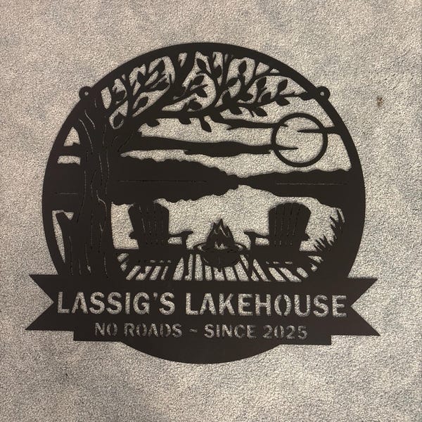 Lakehouse Sign, Tree Chairs Dock on Lake House Scene Sunset Sign ...