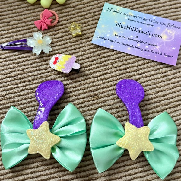 Kawaii Alien Antenna Hair Clips: Pastel Bows, Glitter Stars - Set of 2 ...