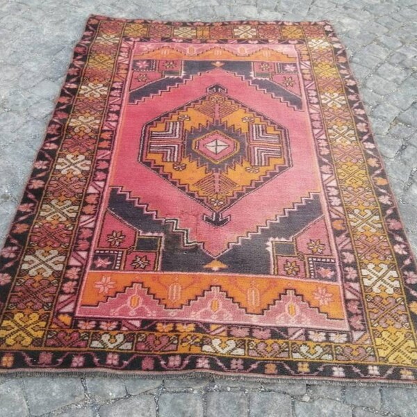 Turkish Pink Rug, Hand Made Wool Rug, Soft Turkish Rug, Thin Light Rug ...