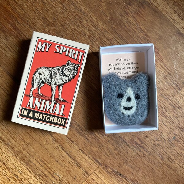Wool Felt Wolf Spirit Animal Gift in A Matchbox, Best Friend Gift, Wolf ...