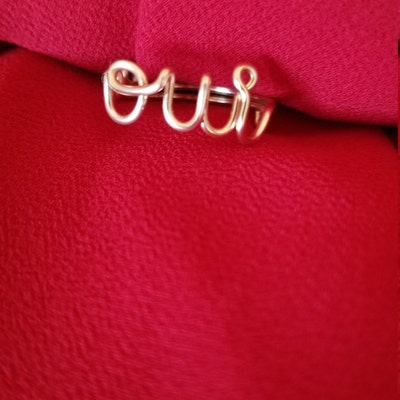 OUI Ring, Silver Wire Adjustable Ring, French Word Ring Yes I Do ...