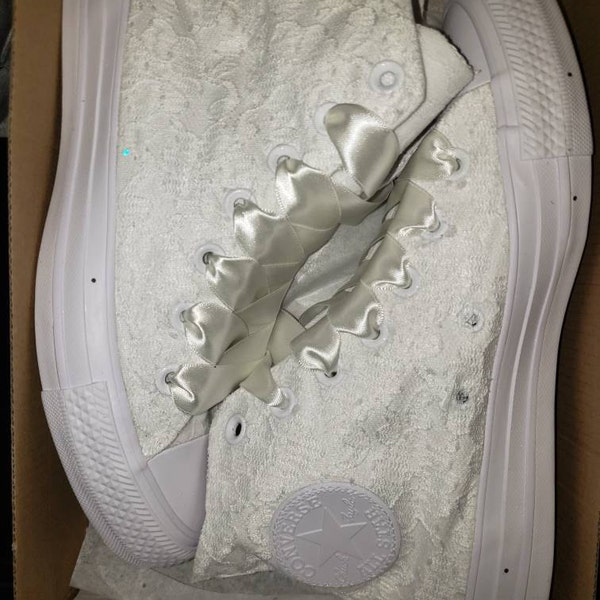Ivory Wedding Converse High Top, Custom Converse Shoes, Lace High Top ...