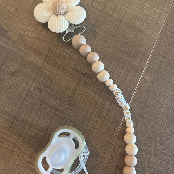 Personalized Pacifier Clip for Baby Girl in Khaki Color, Small White ...