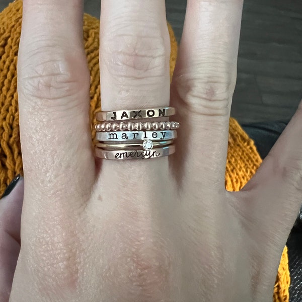 Stackable Name Rings | Mom Ring Set | Stacking Name Rings ...