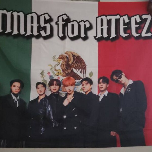 Ateez Members Bi Flag Banner, Ateez Group Photo Kpop Bisexual Flag ...