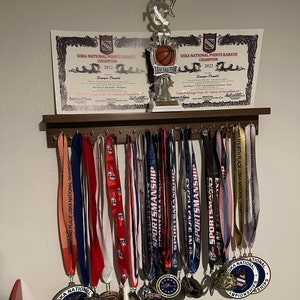 LARGE CUSTOM Medal Wall Holder Wide Top Shelf / Trophy Medal Ribbon ...