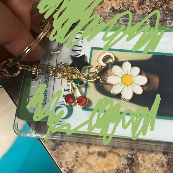 Girly Dangle Keychain Custom Initial With Flower-star-cherry-envelope ...