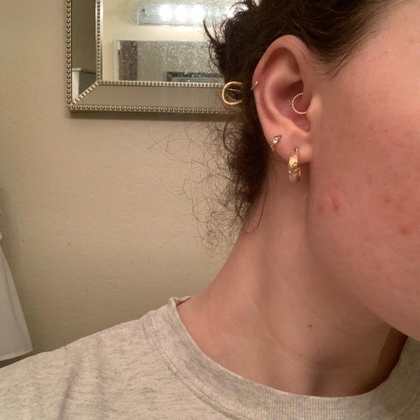 14K Solid Gold Sun Flower Dangling Cartilage Earring/threadless Push ...