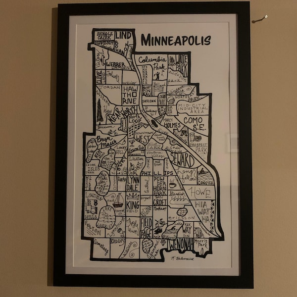 Illustrated Minneapolis Neighborhood Map: 12 X 18 Inches - Etsy