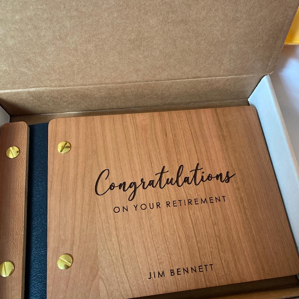 Personalized Retirement Book - Wooden Guest Book With Custom Engraved ...