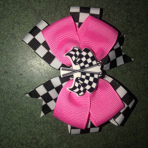 3.5" Checkered Flag Racing Hair Bow *you Choose Solid Bow Color* - Etsy