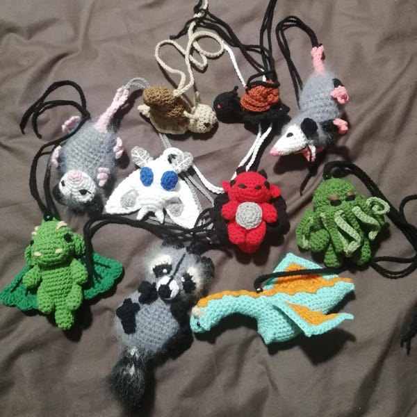 Possum Car Charms, Opossum Plush, Dashboard Decor, Amigurumi Fluffy ...