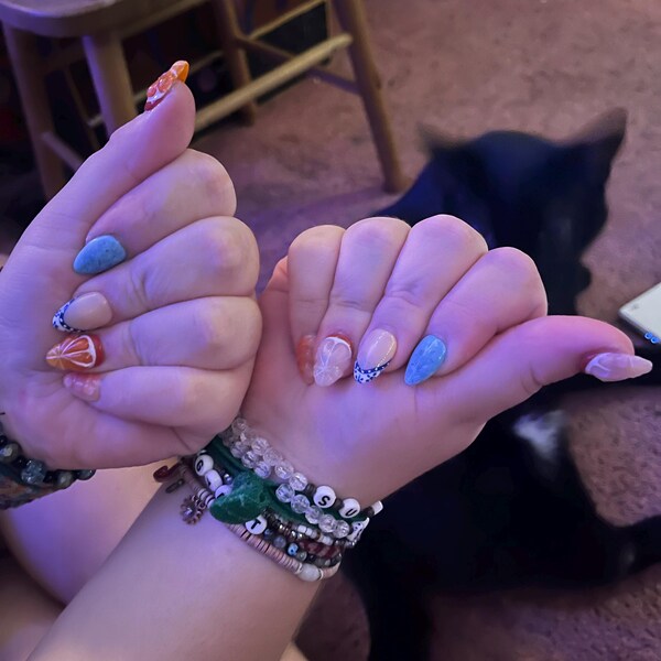 Green and Pink Floral Spring Press on Nails | Nail Set With Flower ...