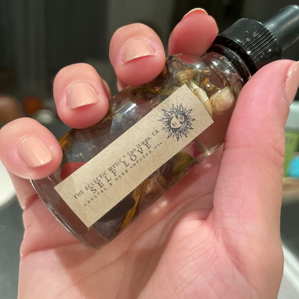 Self Love Botanical Crystal Infused Oil- Intention Oil, Self Care, Body ...