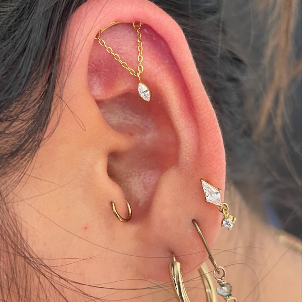 Titanium Vertical Dangle Hidden Helix Piercing, Threaded Flat Back Stud Earring, Hidden Rook ...