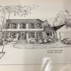 Custom House Sketch, Hand Drawn Home Portrait in Ink, Commissioned ...