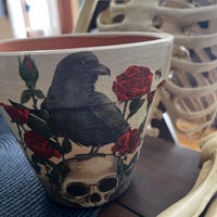 Crow Flowerpots, Fall Decor, Halloween Gift, Skull Plant Pot, Skull Art ...