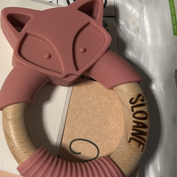 Personalized Baby Teether, Engraved Teether, Food Grade Silicone Fox ...