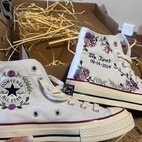 Wedding Converse for Bride, Custom Embroidered Converse High Tops, Name ...