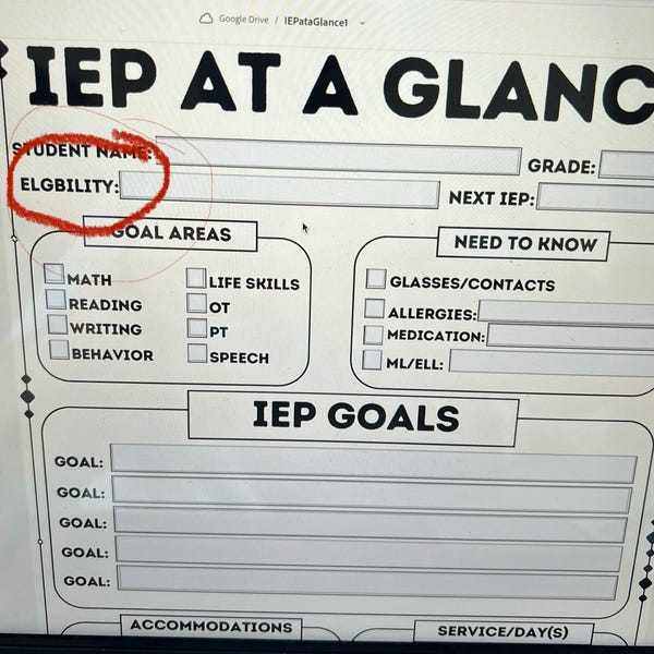Fillable IEP at A Glance Forms: SPED Teacher Planner (PDF Downloadable ...