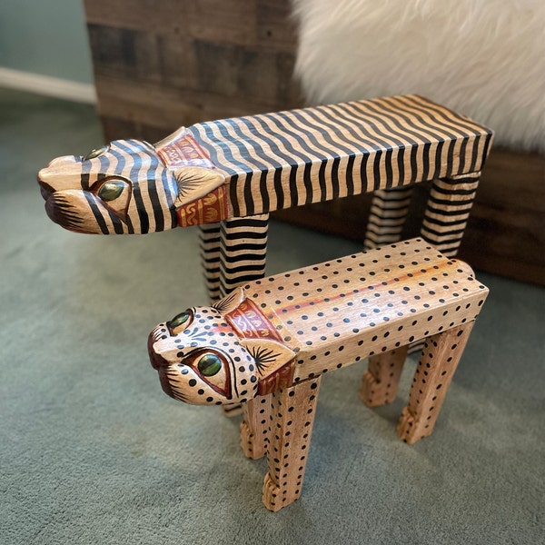 Tiger Cat Plant Stand Black & Beige Stripe Dots Leopard Spots Balinese ...