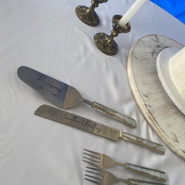 Mother of Pearl Inlay Flatware Set Gold Wedding Flatware 5 Piece ...