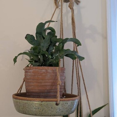 Tiny Black and Grey Hanging Planter, Small Handmade Ceramic Hanging Pot ...