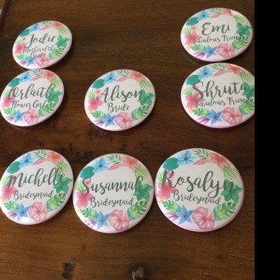 Floral Wedding Badges 6cm Bridesmaid Bride to Be Classy Hen Party ...