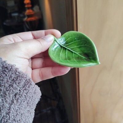 Set of Four Small Ceramic Leaf Dish, Bathroom Decor, Green Dish,ring ...