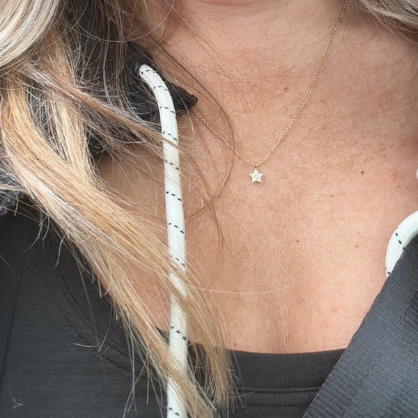 Diamond Necklace / Star Charm Necklace / Tiny Star Diamond Choker / 14k ...