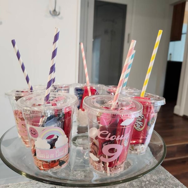 Personalized Movie Themed Party Cups With Striped Straws and Lids ...