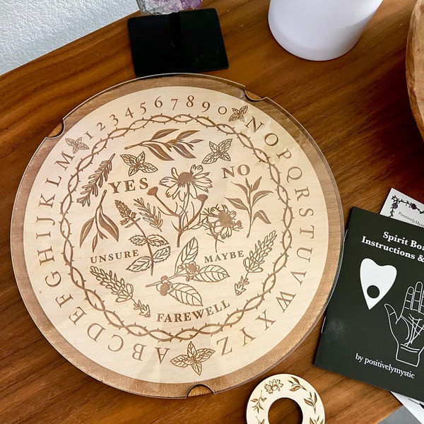 Wooden Ouija Board Herbal | Round Spirit Board Floral | Talking Board ...
