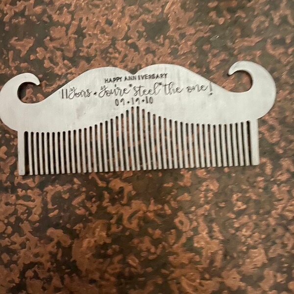 Custom Mustache Comb Stainless Steel Anniversary Gift Hand Stamped ...