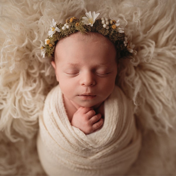 Daisy Moss Flower Crown for Newborn Photography Props Headband Tieback ...