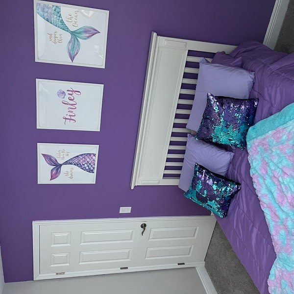 Girl's Mermaid Wall Art, Girl's Mermaid Prints, Custom Mermaid Nursery ...
