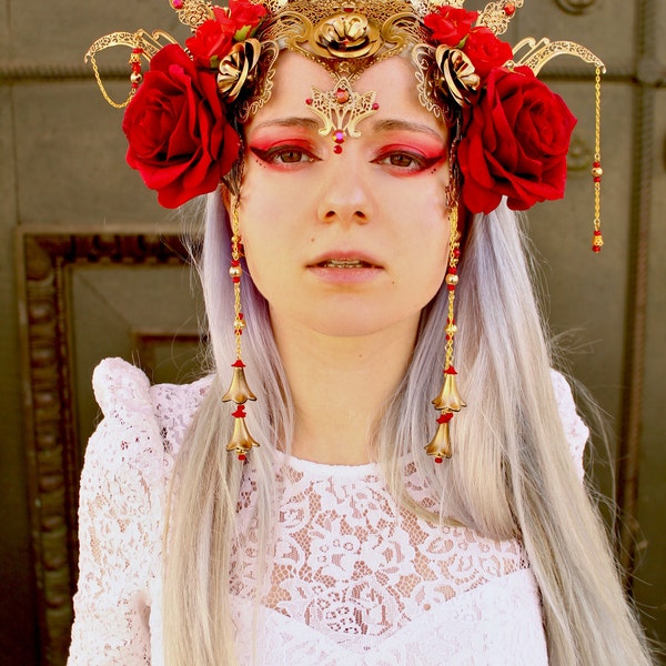 Red-golden Antler Crown, Deer Headdress, Autumn Crown, Reindeer Tiara ...